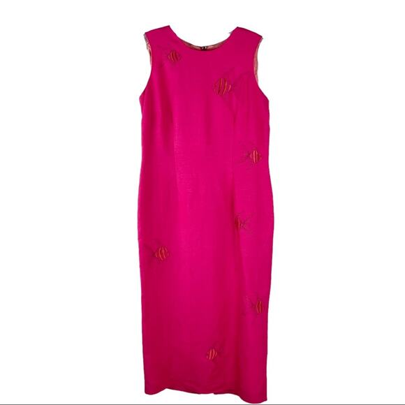 Vintage | Dresses | Vintage Pink Linen Fish Embroidered Coastal Beach ...